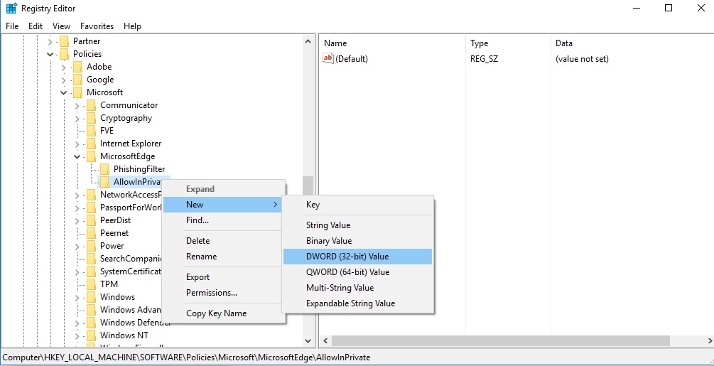 Disable Edge Inprivate Browsing Mode Using Registry Settings — Tech Support 4519