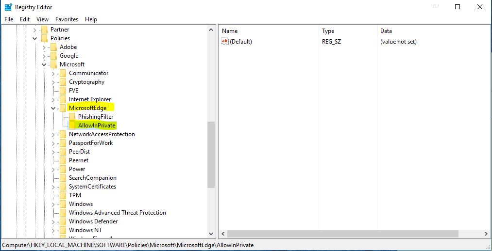 Disable Edge Inprivate Browsing Mode Using Registry Settings Technoresult