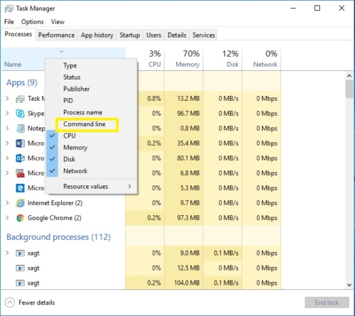 Command Line Tab is not showing in Task manager - Technoresult