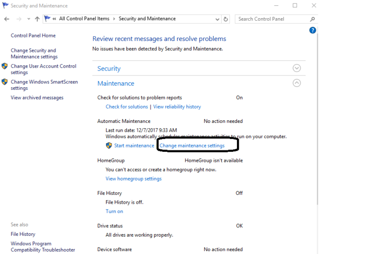 Automatic Maintenance Settings in Windows 10 - Technoresult