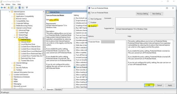 How to Disable Protected Mode in Internet Explorer windows 10 ...