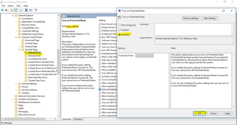 How to Disable Protected Mode in Internet Explorer windows 10 ...