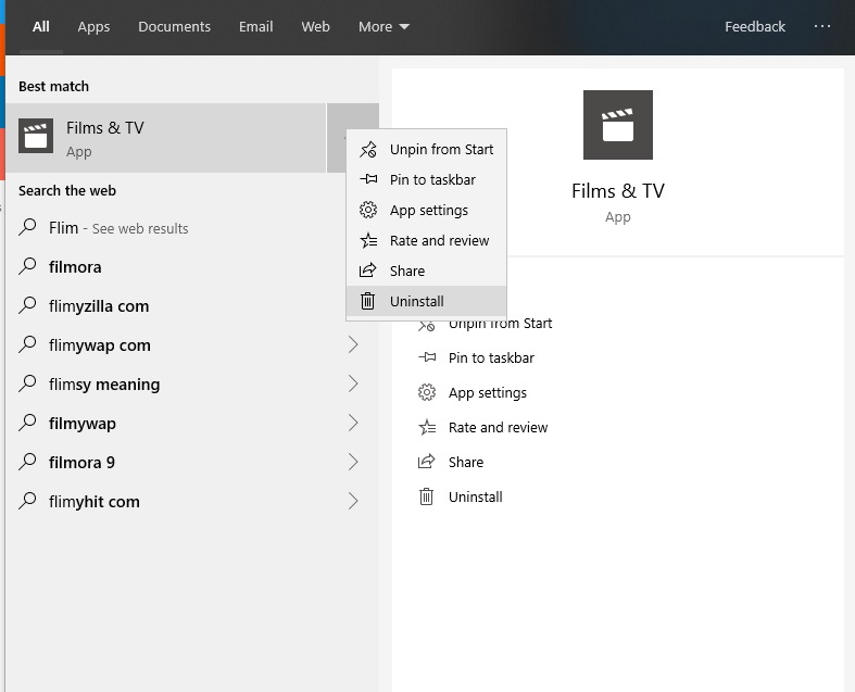 Uninstall Movies and TV App in windows 10. - Technoresult