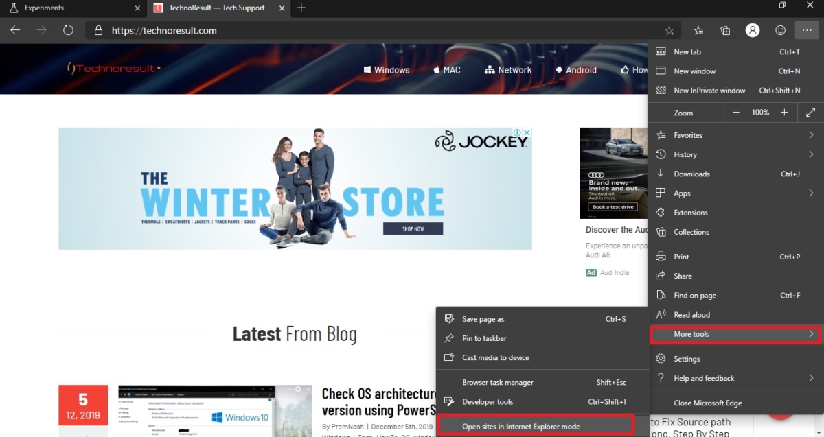Enable Internet Explorer Mode in Microsoft Edge Chromium - Technoresult