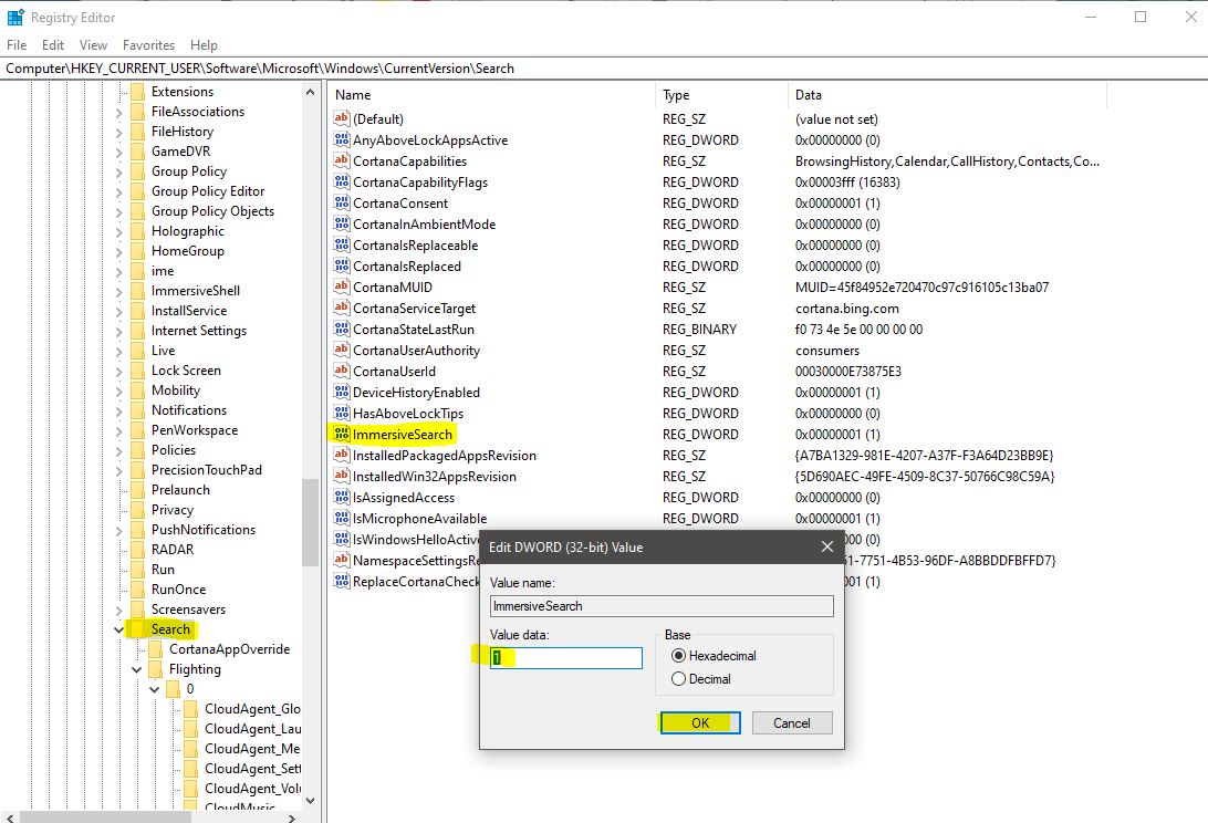 How to Enable Secret Immersive Search Bar in windows 10? - Technoresult
