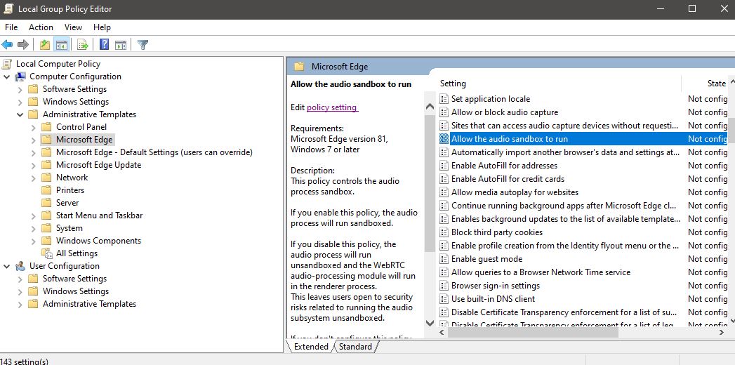 Enable Audio Sandbox in Edge Browser - Technoresult