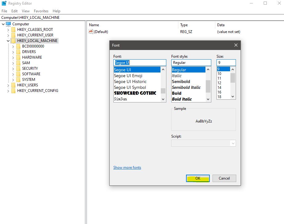 How to Change default font in Registry Editor on Windows 10? - Technoresult