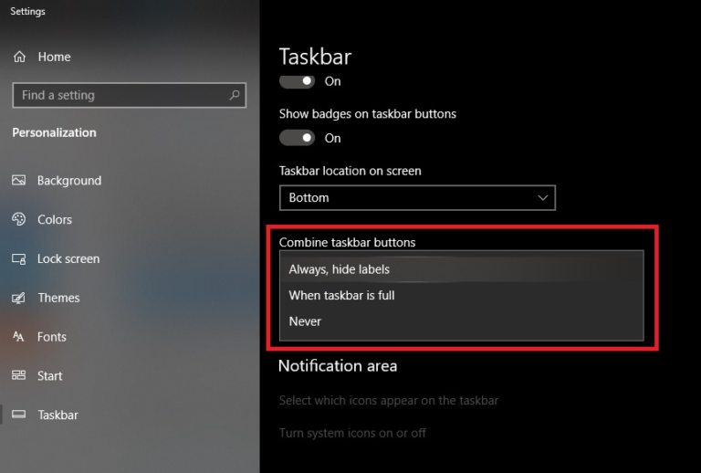 How to Combine Taskbar Icons in Windows 10? - Technoresult