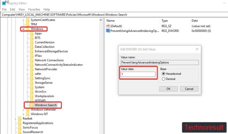 Disable Advanced Search Indexing in Windows 10 - Technoresult