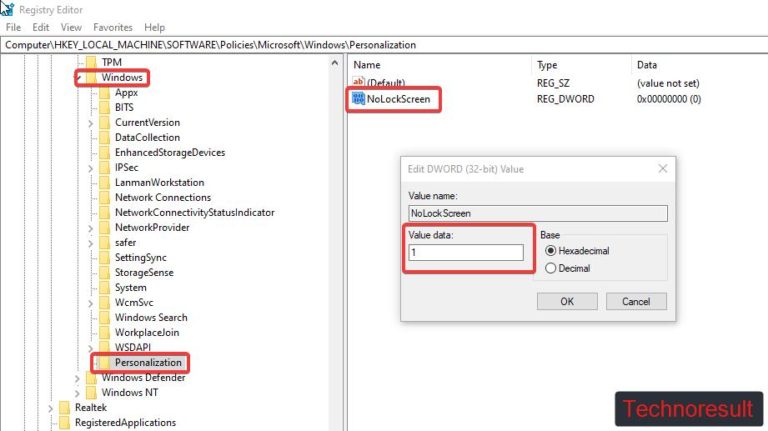 Enable or Disable Lock Screen in Windows 10 - Technoresult