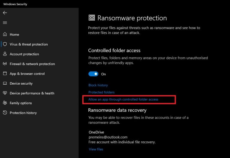 How to Allow app through controlled Folder access in Windows 11 ...