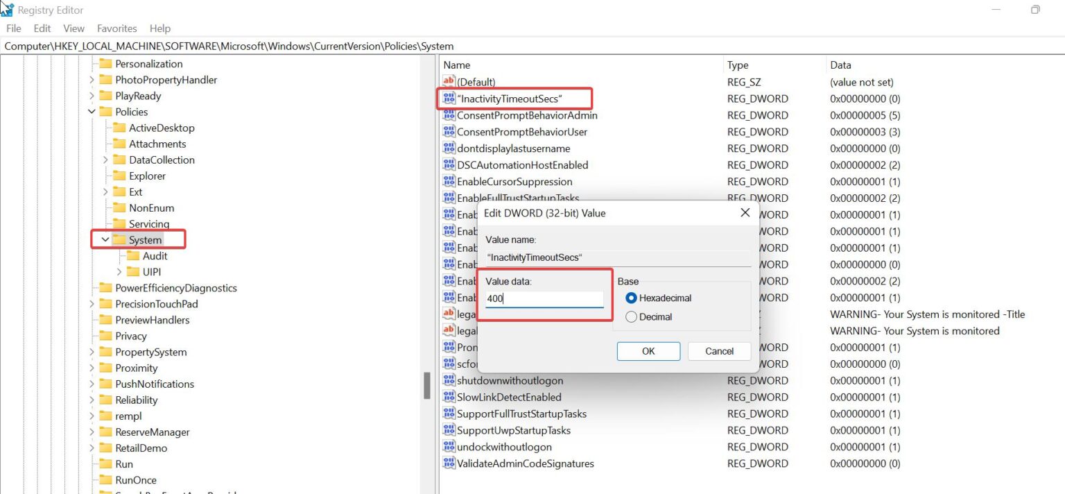 Set Lockout Time To Automatically Lock Computer Using Registry Editor