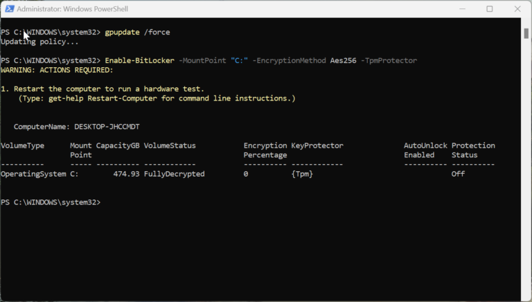 How To Enable Bitlocker Using Powershell In Windows 11 Technoresult